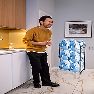 ikare 5 Gallon Water Jug Holder Heavy Duty Water Bottle Holder Organizer 3 Tier Water Cooler Jug Rack Steel Water Jug Bottle Dispenser Stand with 6 Slots for Gallon Jugs