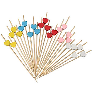 Minisland Pink Heart Fancy Toothpicks for Appetizers 4.7 Inch Long Cute Bamboo Cocktail Picks Wedding Valentines Day Party Food Fruit Drinks Decorative Skewer Sticks 100 Counts -MSL134
