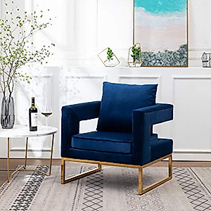 Roundhill Furniture Lenola Upholstered Accent Arm Chair, Blue 29.75D x 27.5W x 34.5H Inch