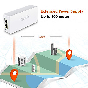 Tenda PoE Injector 48V, IEEE802.3at Gigabit PoE Injector up to 30W, Compatible with IEEE 802.3af, RJ45 Port, Passive PoE 10 / 100Mbps, Distance Up to 100 Meters, Plug and Play(PoE30G-AT)