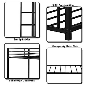 Giantex Metal Bunk Bed Twin Over Twin, Classic Bunk Bed Frame with Safety Guard Rails & Side Ladder, Heavy Duty Space-Saving Design, Easy Assembly, Bunk Bed Frame for Kids (Black)