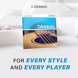 D'Addario Guitar Strings - Phosphor Bronze Acoustic Guitar Strings - EJ16-3D - Rich, Full Tonal Spectrum - For 6 String Guitars - 12-53 Light, 3-Pack
