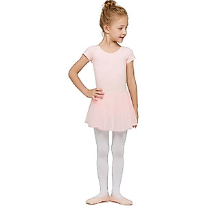 MdnMd Kids Girls Classic Ballet Dance Leotard with Tutu Skirt Dress Costume (Ballet Pink, Age 10-12)