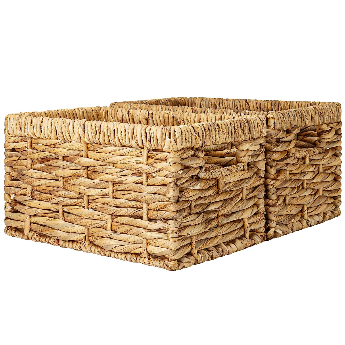StorageWorks Small Wicker Baskets, Water Hyacinth Baskets with Built-in Handles, Handwoven Bathroom Baskets for Organizing, Medium & Small, 2 Pack