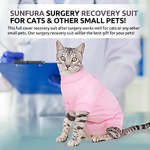 SUNFURA Cat Surgery Recovery Suit, Cat Neuter Recovery Suit with 4 Legs Cat Spay Surgical Onesie for Abdominal Wounds After Surgery, E-Collar Alternative Small Pet Post Bandage Anti-Licking, Red M