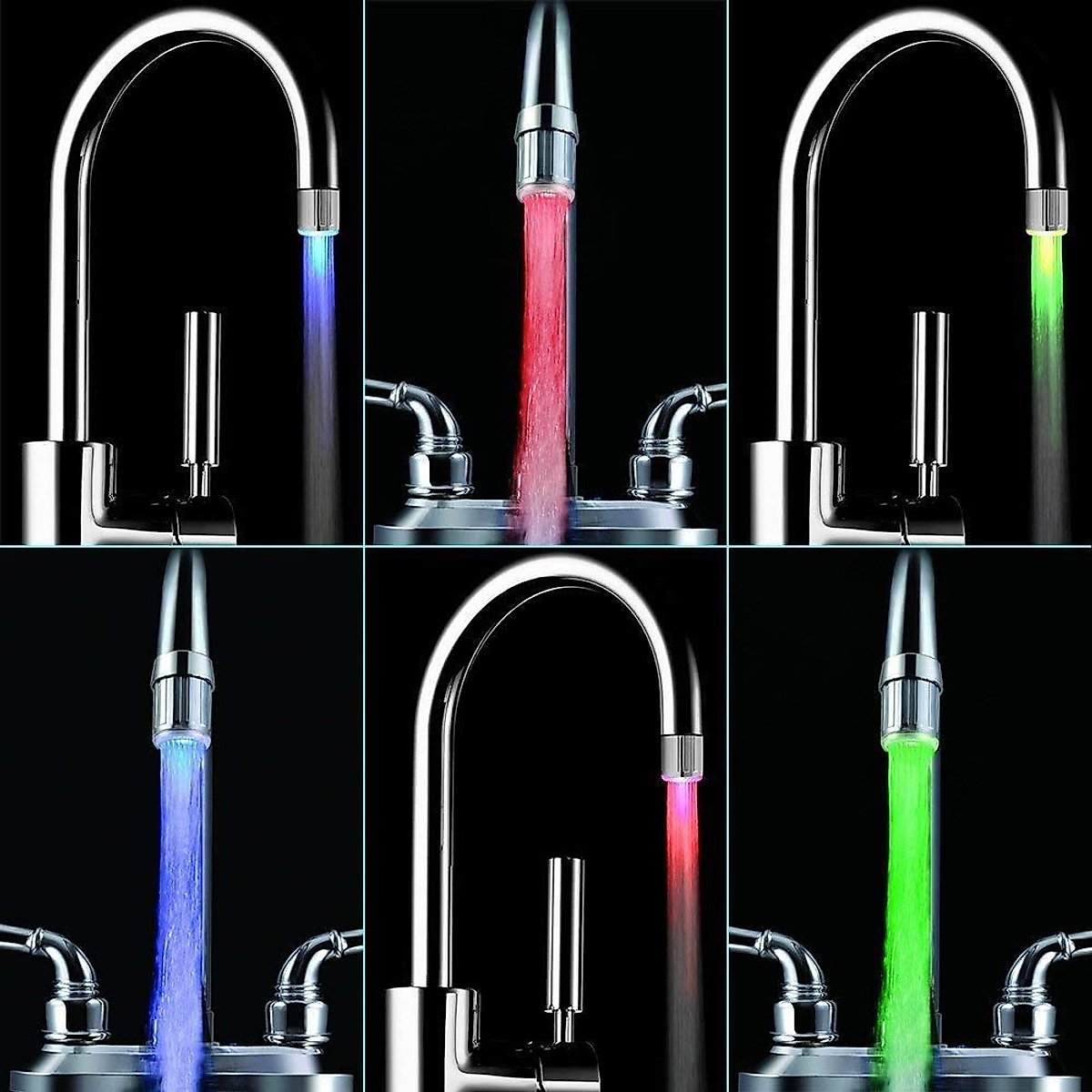 SNOMYRS 3-Color Temperature Sensitive Gradient LED Water Faucet Light Water Stream Color Changing Faucet Tap Sink Faucet for Kitchen and Bathroom (3 Color-1PC)