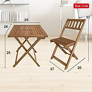 FDW 3-Piece Acacia Wood Folding Patio Bistro Set Outdoor Bistro Set Table and Chairs Set with 2 Chairs and Square Table for Pool Beach Backyard Balcony Porch Deck Garden Wooden Furniture, Natural