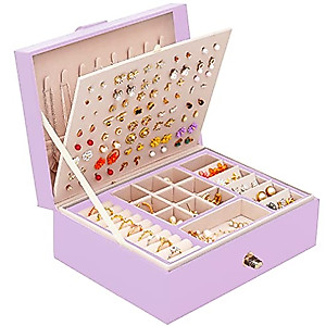 QBestry Stud Earring Organizer for Girls Purple Jewelry Box for Earrings Necklace Jewelry Organizer,Girls Earring Box for Womens Necklace Holder Rings Organizer Bracelet Earring Storage Case,Purple