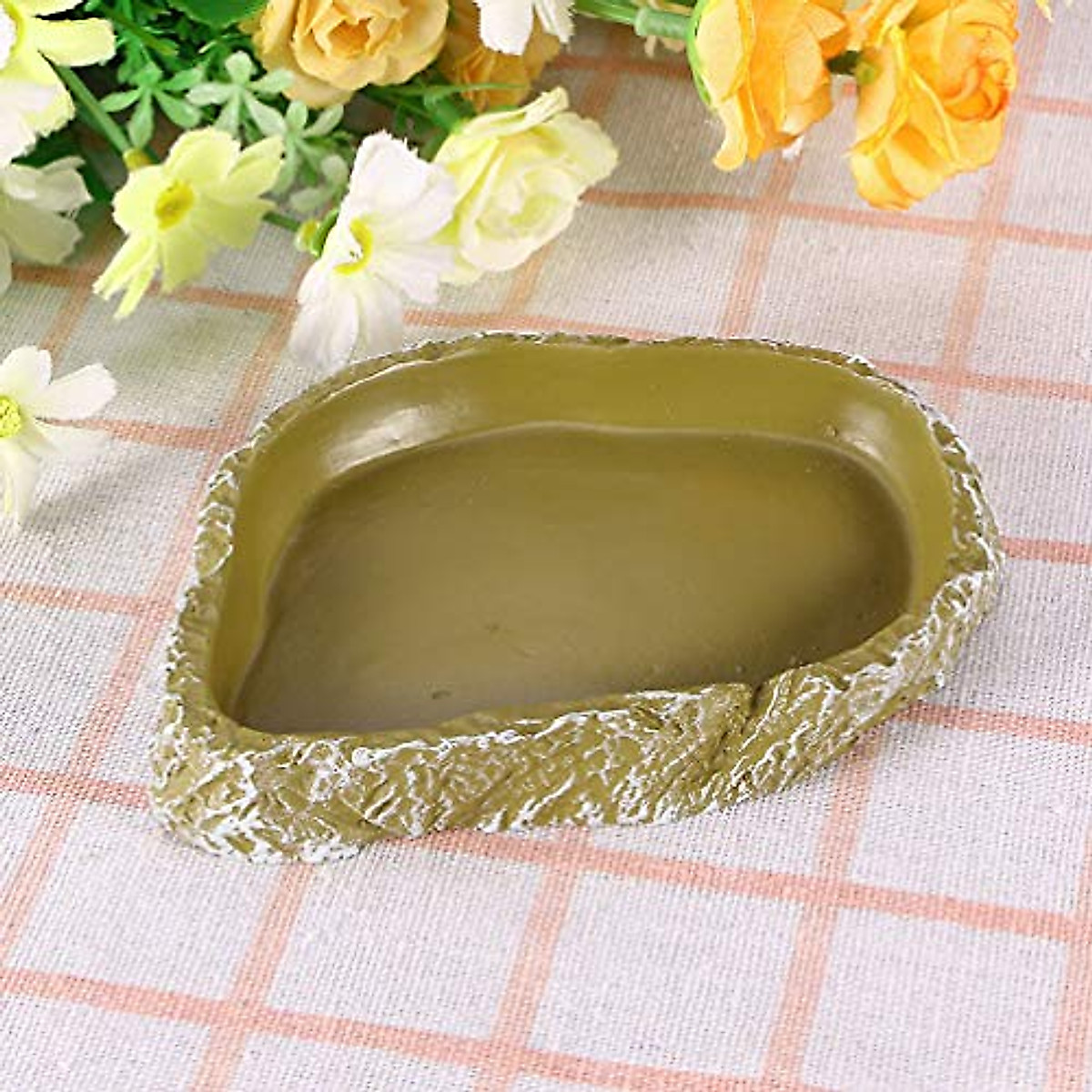 POPETPOP 2 Pack Reptile Bowl - Reptile Water Dish,Reptile Food and Water Dish for Snake Frogs Gecko Tortoise Resin Terrarium Feeding Tray Bearded Dragon Accessories