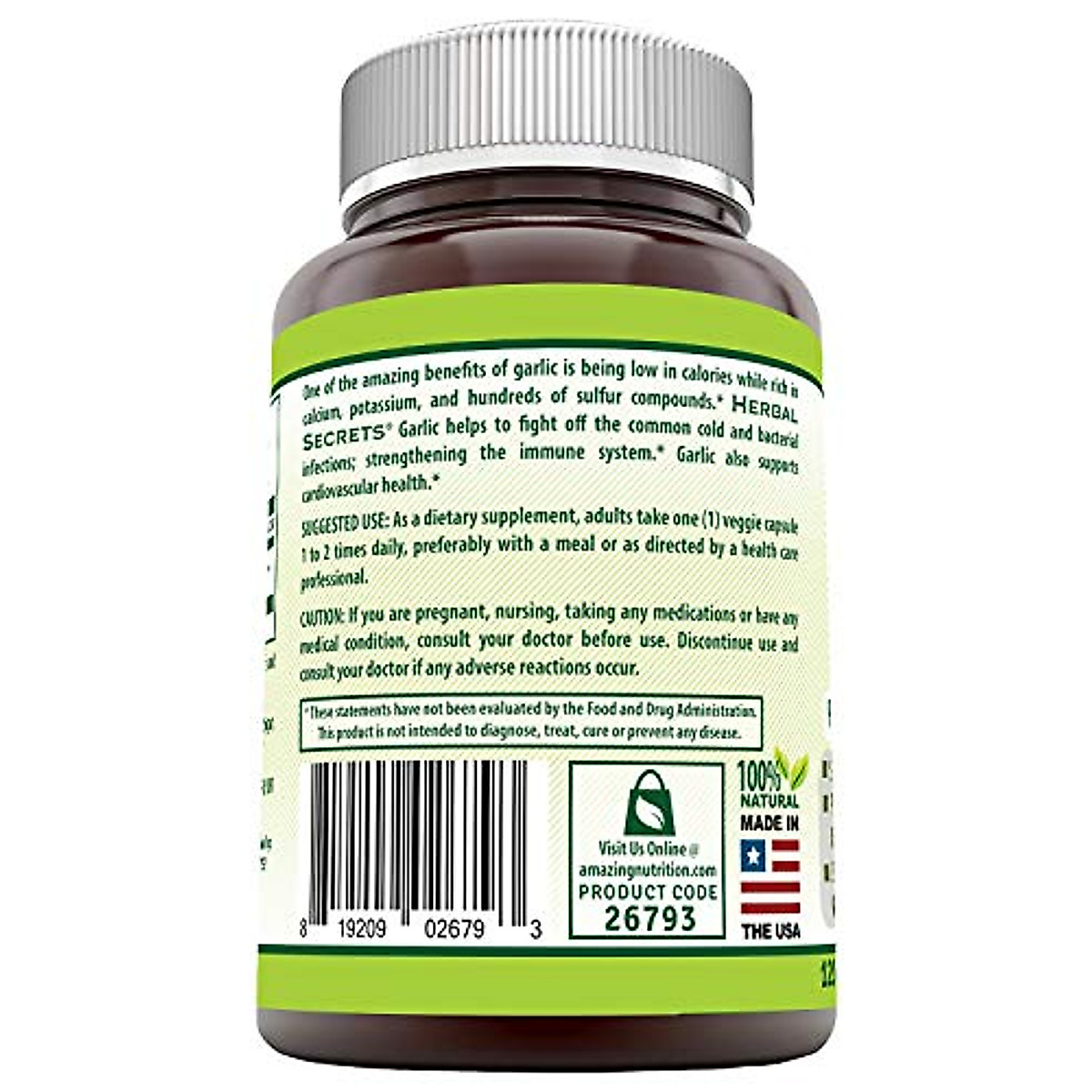 Herbal Secrets Garlic 500 mg 120 Veggie Capsules Supplement | Non-GMO | Gluten Free | Made in USA | Ideal for Vegetarians