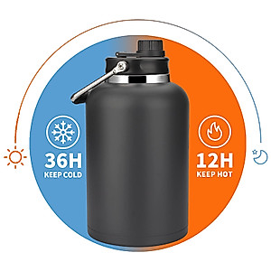 Zenbo One Gallon Jug with Straw,Keeps Cold up to 36 Hours - 128 oz Double Wall Vacuum Insulated Water Bottle, Sweat-Proof & Leak-Proof, Stainless Steel Thermos for Hot & Cold Drinks
