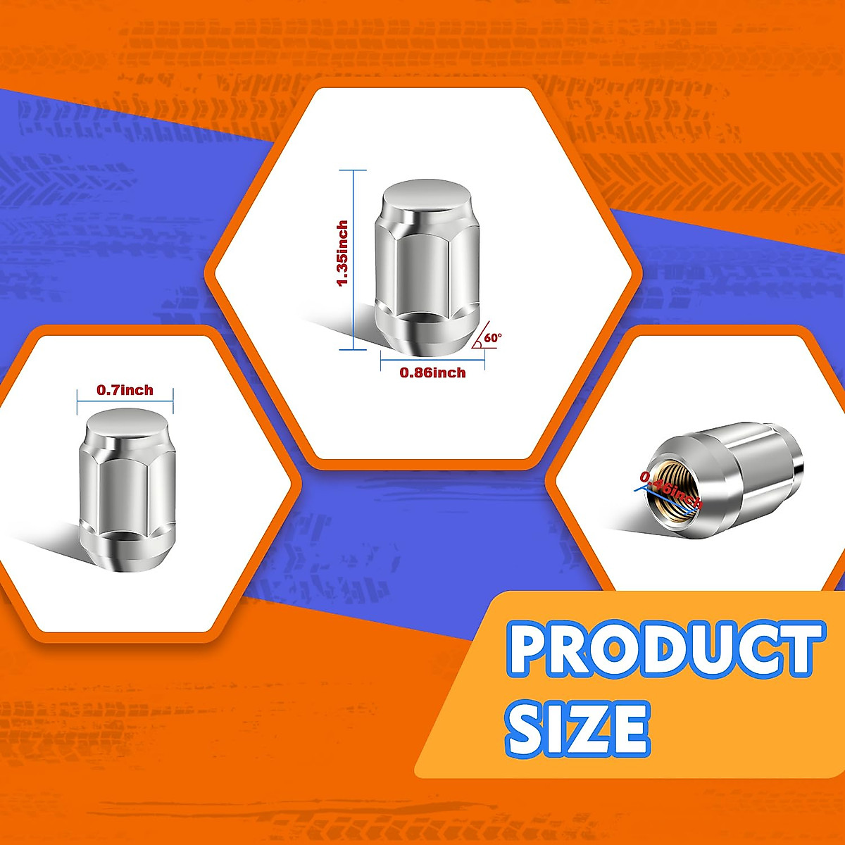 CLUBRALLY Golf Cart Chrome Lug Nuts Applicable to Yamaha/GEM, 12MMx1.25"Pack of 16