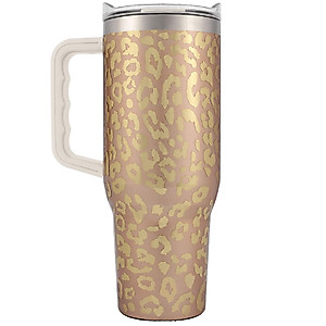 Yukon Outfitters Fit Forty 40oz Double Wall Vacuum Insulated Stainless Steel Tumbler with Reusable Straw & Ergonomic Handle | For Hot or Cold Beverage, Gold Leopard