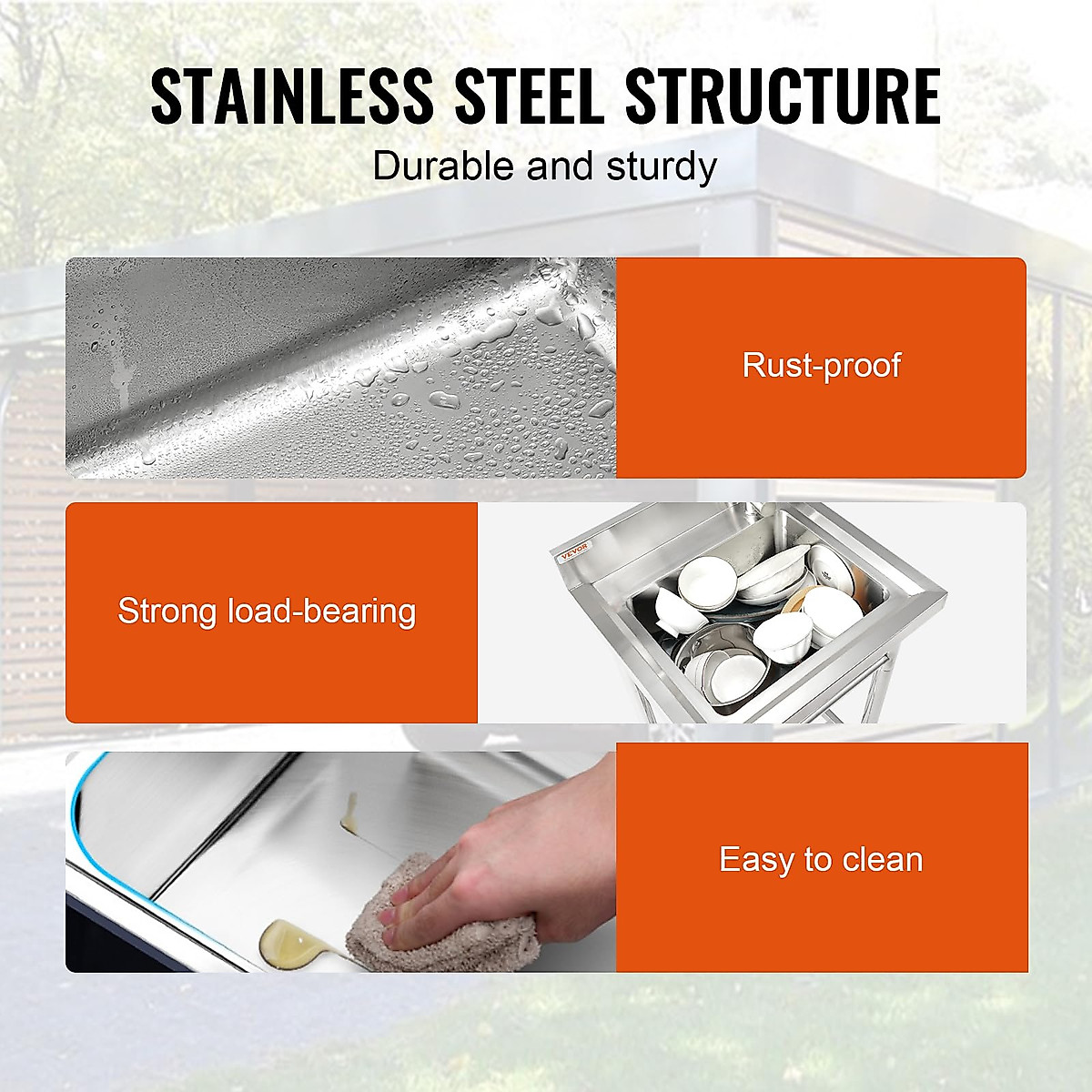 VEVOR Stainless Steel Utility Sink, 1 Compartment Free Standing Small Sink Include Faucet & legs, 16 x 13 x 8.7 in Commercial Single Bowl Sinks for Garage, Restaurant, Kitchen, Laundry, NSF Certified