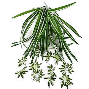 Artificial Chlorophytum Silk Flowers, Flowers Spider Plant Fake Greenery Faux Plant Hanging Basket Ivy Green Leaves Wall Hanging Plants for Home Garden Office Wedding Decoration (Green , One Size )