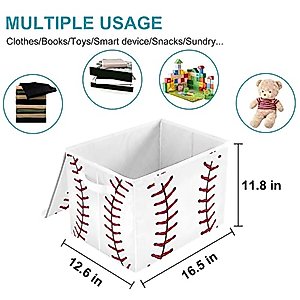 CaTaKu Baseball Lace Print Storage Bins with Lids and Handles, Fabric Large Storage Container Cube Basket with Lid Decorative Storage Boxes for Organizing Clothes