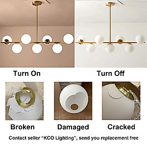 KCO Lighting Modern Brass Linear Chandelier Pendant Light 7-Lights Gold and White Glass Pendant Lighting Mid Century Globe Dining Light Fixture for Living Room Kitchen