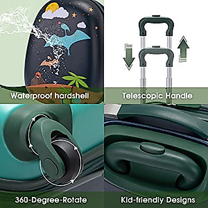 VLIVE Kids Luggage Set for Boys, 12” Backpack on Carry on Luggage for Kids, Travel Suitcase with Wheels for 3-5 years old, Dinosaur