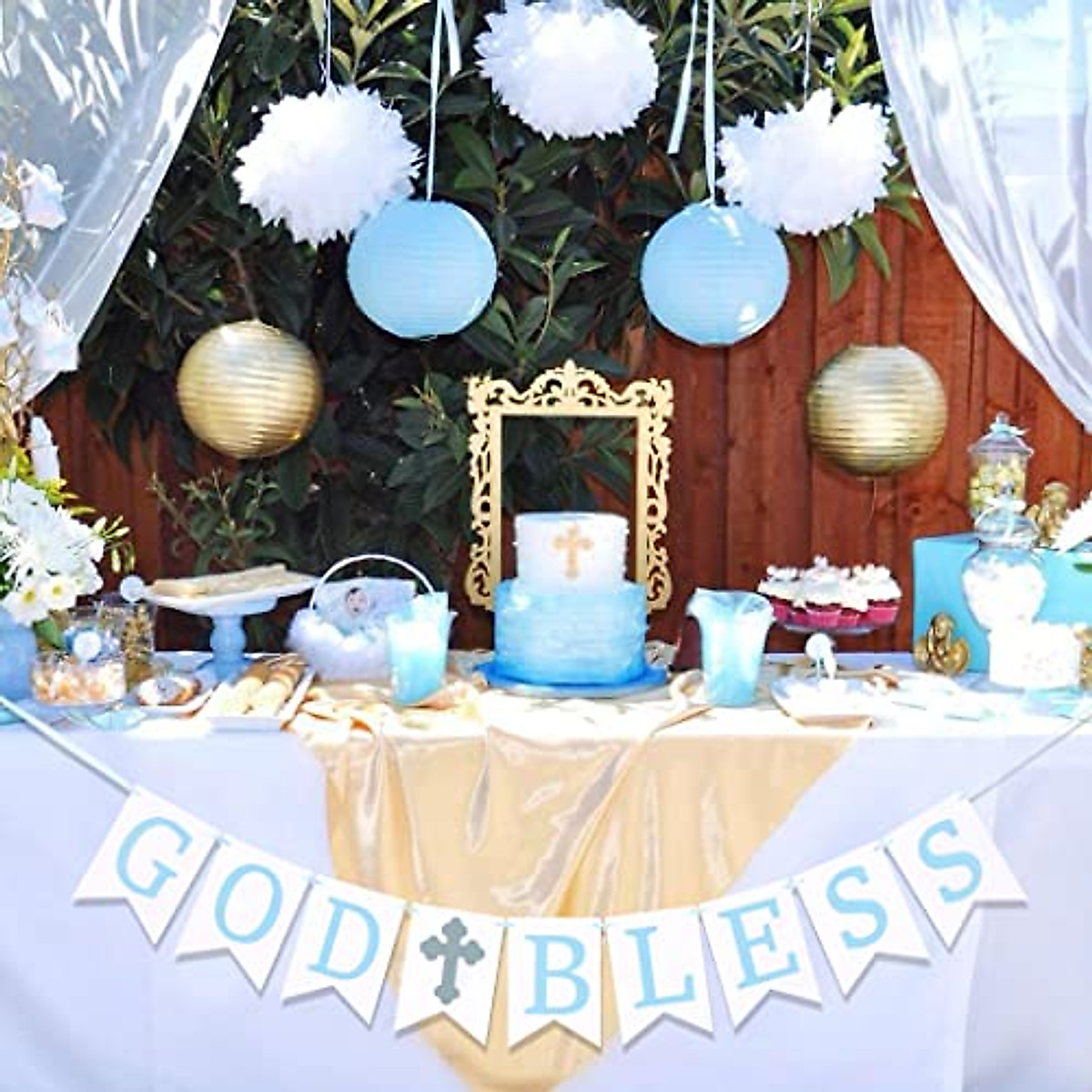 God Bless Banner - God Bless Banner Baptism，baby Shower Banner for Girl/boy，baptism Banner，first Communion Banner，banner for Baby Shower Photo Prop Party Decorations