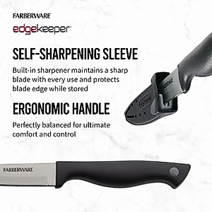 Farberware Edgekeeper 3.5-Inch Paring Knife with Self-Sharpening Blade Cover, High Carbon-Stainless Steel Kitchen Knife with Ergonomic Handle, Razor-Sharp Knife, Black