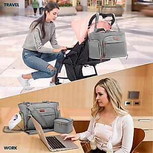 LOVEVOOK Breast Pump Bag, Diaper Bag Tote 3Pcs Set, Work Bag for Breastfeeding Mom with 15" Laptop Pocket, Cooler Bag & Changing Pad Fit Most Breast Pumps like Spectra S1/S2, Medela, Rainyb, Elvie