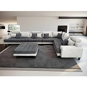 Stendmar L Shape U Shape Reversible Modern Microfiber Fabric Sectional Couch Sofa Set S150D (Gray/Dark Gray)