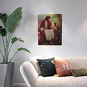 Cynken Jesus Christ and Child Canvas Wall Art Religious Spiritual Painting inspirational Motivational Portrait Poster Artwork Modern Home Decorations Framed Ready to Hang, 12x16 inch