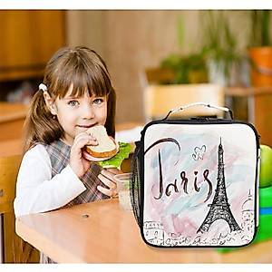 UOYO Paris Eiffel Tower Kids Lunch Box, Romantic Lunch Bag for Girls Boys Insulated Lunchbox Reusable Cooler Bag Portable Thermal Meal Tote for Office Work Back to School