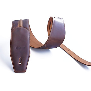 Jeereal Full Grain Genuine Padded Soft Leather Guitar Strap (3.0inches Width) for Electric, Acoustic, and Bass Guitars (Red Brown)