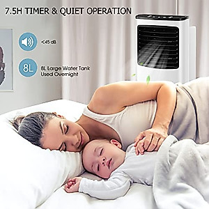 PETSITE Portable Evaporative Air Cooler, 3-in-1 Oscillation Cooling Fan with Remote Control, 2 Ice Packs, Humidifying, 3 Speeds, 7.5H Timer, Personal Swamp Cooler for Bedroom Home Office Garage