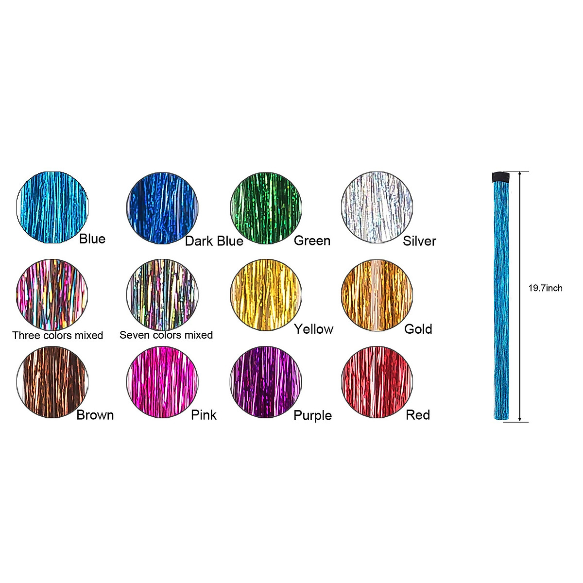 19.7 Inch Clip In Hair Fairy Tinsel Kit Clips Clip On Glitter Hair Tinsel Extensions 12 Colors