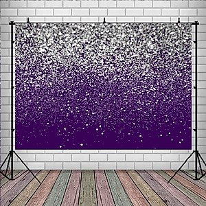 Lofaris Purple and Silver Bokeh Glitter Photography Backdrop Happy Birthday Party Purple Theme Background Adults Women Birthday Wedding Bridal Shower Party Decorations Portrait Photo Booth Props 9x6ft
