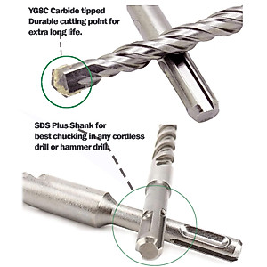 SDS Plus Rotary Hammer Drill Bit 1/4 in. x 6 in. Masonry Concrete Rock Drill-5Pcs