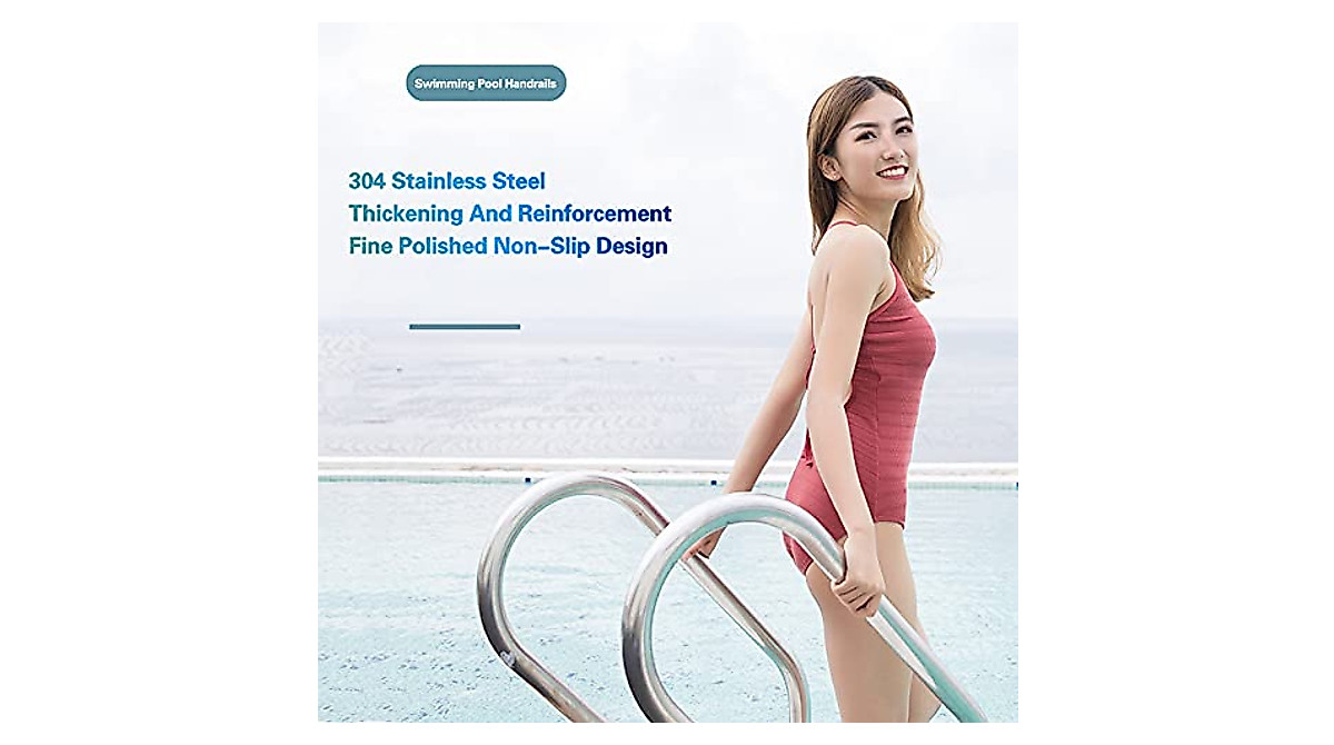 BTZHY Pool Handrails 3-Bends Easy Mount Hand Rail, 304 Stainless Steel ...