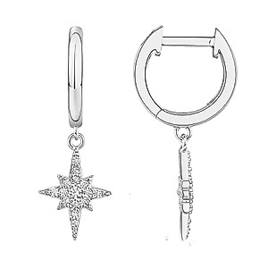 PAVOI 14K White Gold Plated S925 Sterling Silver Post Drop/Dangle Huggie Earrings for Women | Dainty Star Earrings