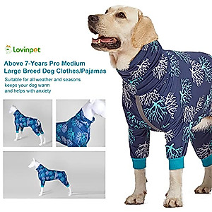 LovinPet Boxer Dogs Onesie Pajamas - UV Protection&Wound Care, Anxiety Relief, Lightweight Stretchy Fabric, Reflective Stripe, Coral Tree Print, Post Surgery Clothes, Pet PJ's/Medium