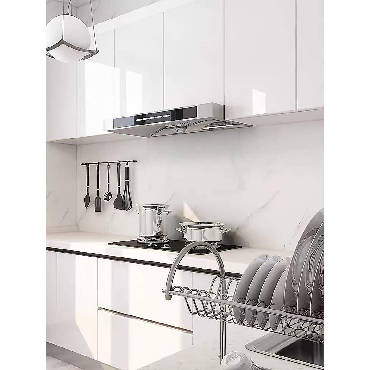 Toduso 15.8''×118.1'' White Contact Paper Shiny Countertop Contact Paper for Cabinets Glossy Contact Paper Furniture Self Adhesive Kitchen White Wallpaper Drawer Liner Waterproof Easy to Clean