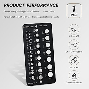Weewooday Stainless Steel Drill Gauges for 1/16 Inch to 1/2 Inch Size Bits, 17/64-1/2 0.062-0.250 Bolt and Wire Diameter Index Gauge, 29-Hole Use for Accurate Measurement Equivalents(Black)