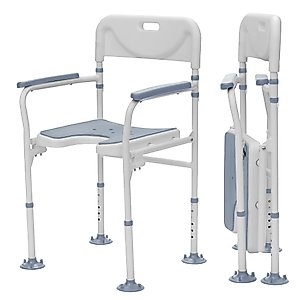 ELENKER Folding Shower Chair 350lbs, Heavy Duty Bath Safety Seat with Soft EVA Cushion and Large Suction Cups for Seniors Handicap and Pregnant Women