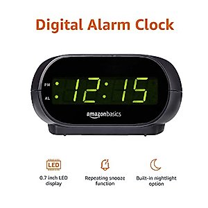 Amazon Basics Small Digital Alarm Clock with LED Display, Nightlight and Battery Backup - 4.5 x 3.5 x 2.4 Inches