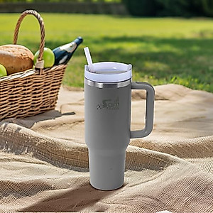 Samtrade Drinking Cup, Stainless Steel Insulated Tumbler with Handle (40oz) - 100% Leak-Proof Friendly Travel Mug, Charcoal blue, YX-T40