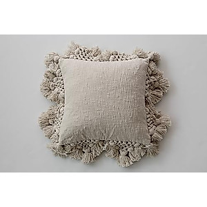 Creative Co-Op Cotton Slub Pillow with Crochet and Tassels, 1 Count (Pack of 1), Cream