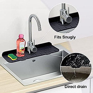 lcb Kitchen Faucet Sink Splash Guard Behind Faucet, 2PCS Silicone Faucet Mat for Kitchen Sink,Rubber Faucet Water Catcher Sink Draining Pads Drying Mat for Kitchen & Bathroom Countertop Protection