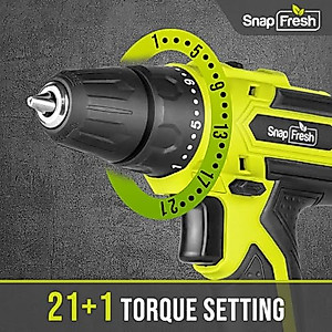 SnapFresh Cordless Drill - 20V Cordless Drill with Battery and Charger, Power Drill Set with 2 Variable Speed, 21+1 Torque Setting, Lightweight, LED, 43pcs Drill Bits, Impact Drill Set for Home, DIY