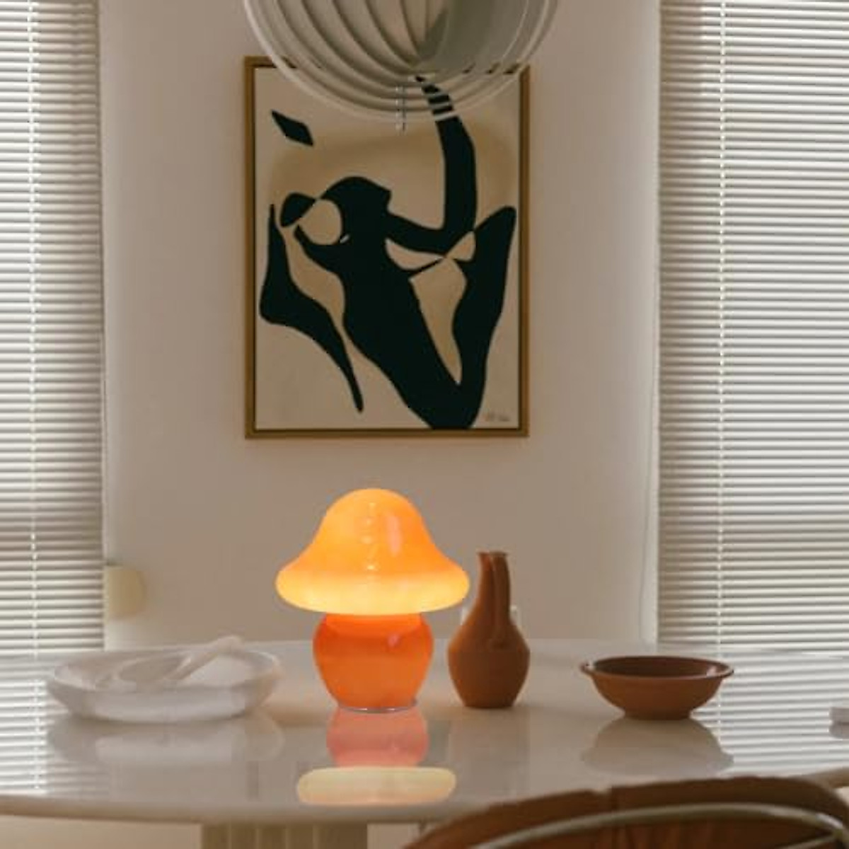 HEQET Mushroom Lamp Orange Glass Mushroom Table Lamp for Bedrooms, Living Room, Aesthetic Lamps for Bedroom, Cute Bedside Lamp