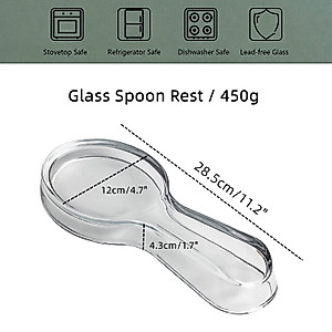 Kityemo Large Clear Spoon Holder, 11.2-inch Glass Spoon Rest, Crystal Glass Spoon Holder Rest, Spoon Rest for Stove Top, Kitchen Utensil Holder(Transparent)