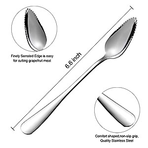 5 PCS Grapefruit Spoons, Stainless Steel Grapefruit Spoon Utensil Set, Serrated Edge & Thick Gauge Handle, Silver Kitchen Tool with Non-stick Plating for Kiwi, Dessert, Apple, Citrus Fruit