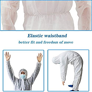 VVicogard Disposable Isolation Coveralls, Front Zipper Elastic Wrists Ankles, Polypropylene PP Protective Coverall Suit Dust-proof with Hood for Manufacturing, Spray Painting, Industrial