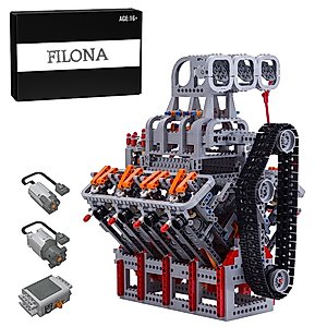 FILONA V8 Engine Building Kit That Runs, OHV V8 General Motors Engine Building Blocks Set for Kids & Adults, MOC Motors Construction Toy (2106+ Pieces