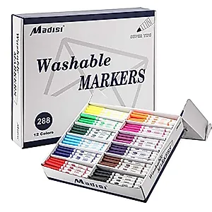 Madisi Washable Markers, Super Tips Markers, Assorted Colors, Classroom Bulk Pack, 288 Count